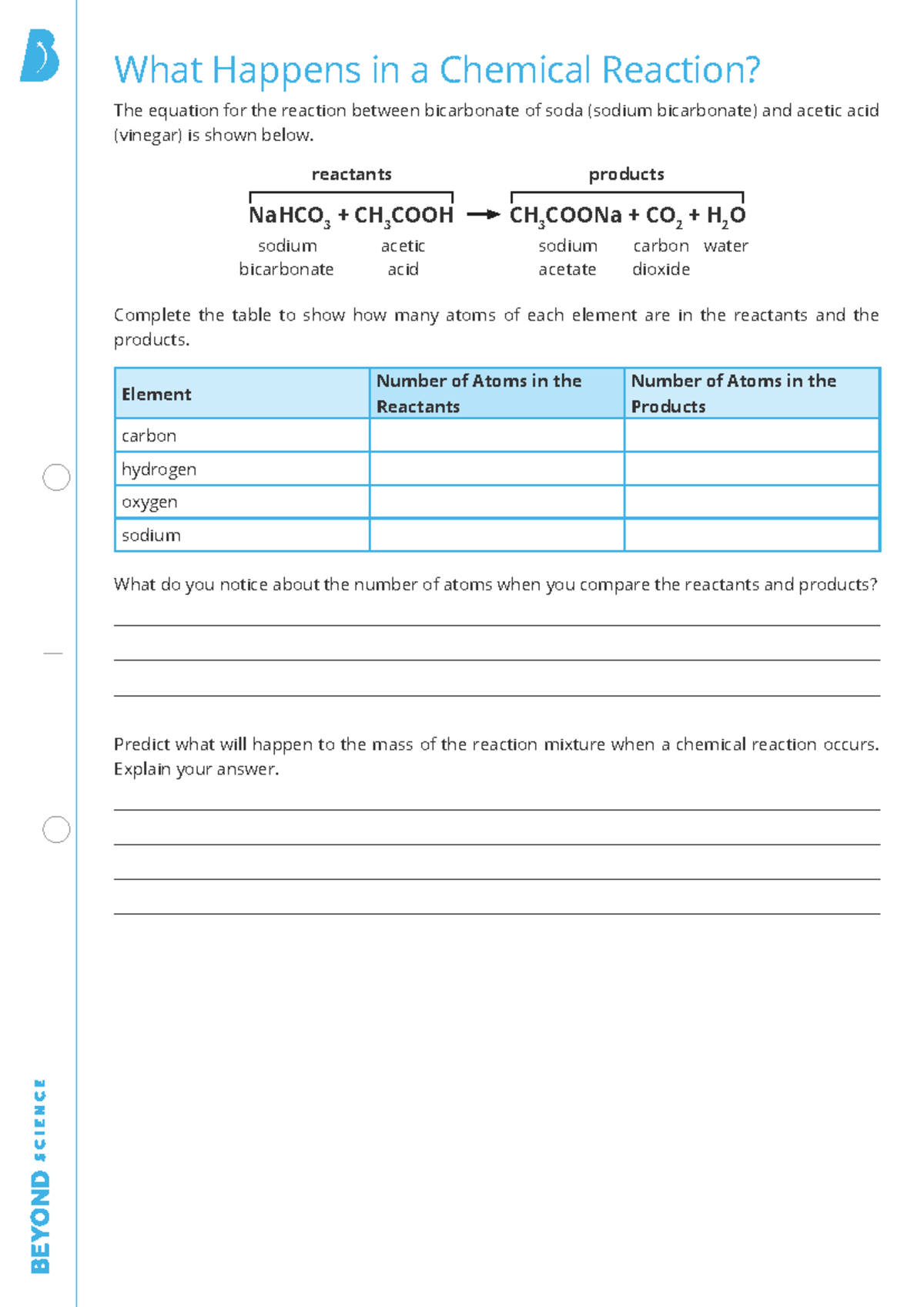 Chemical Reactions: NaHCO3 & CH3COOH Worksheet - Studocu