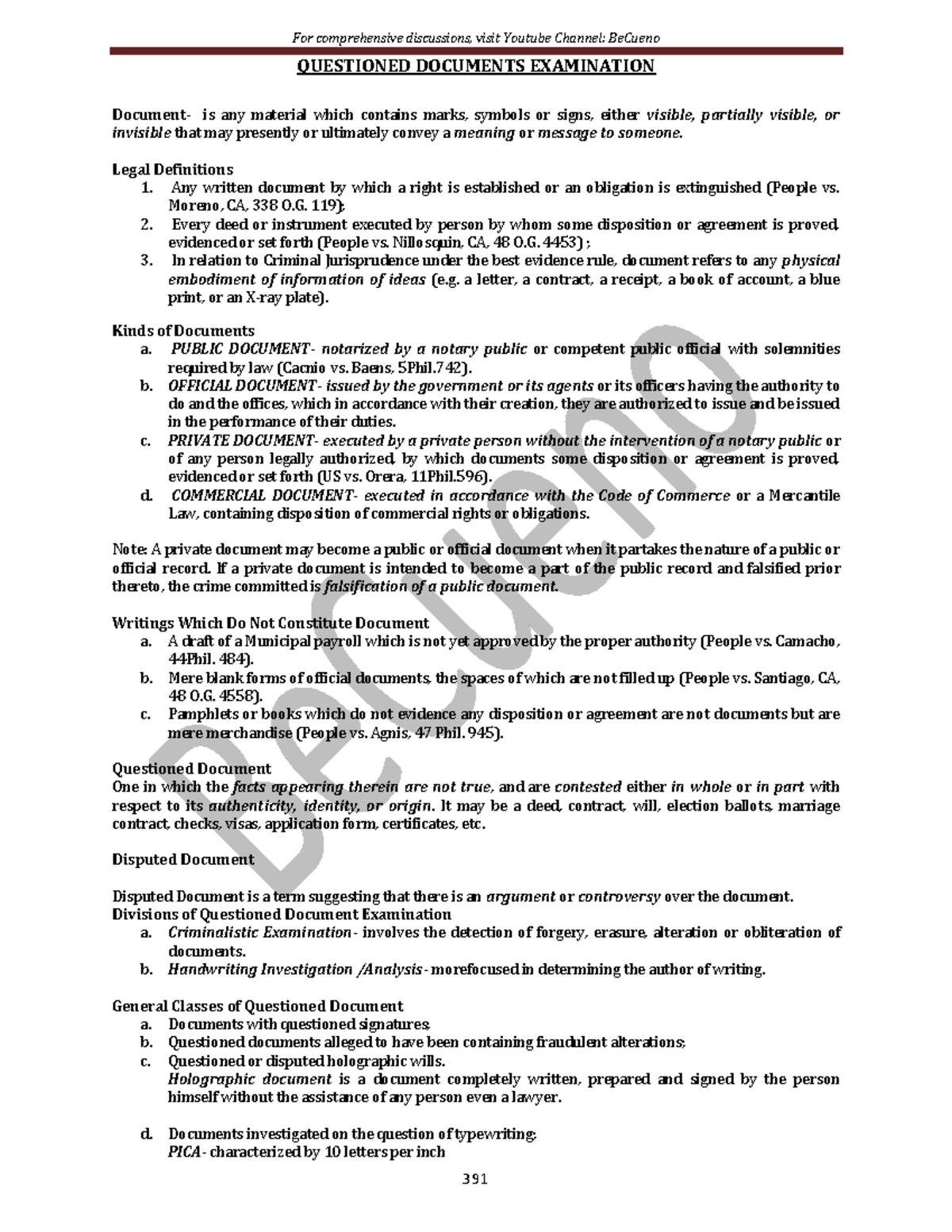 Questioned Documents Examination: Legal Definitions and Analysis - Studocu