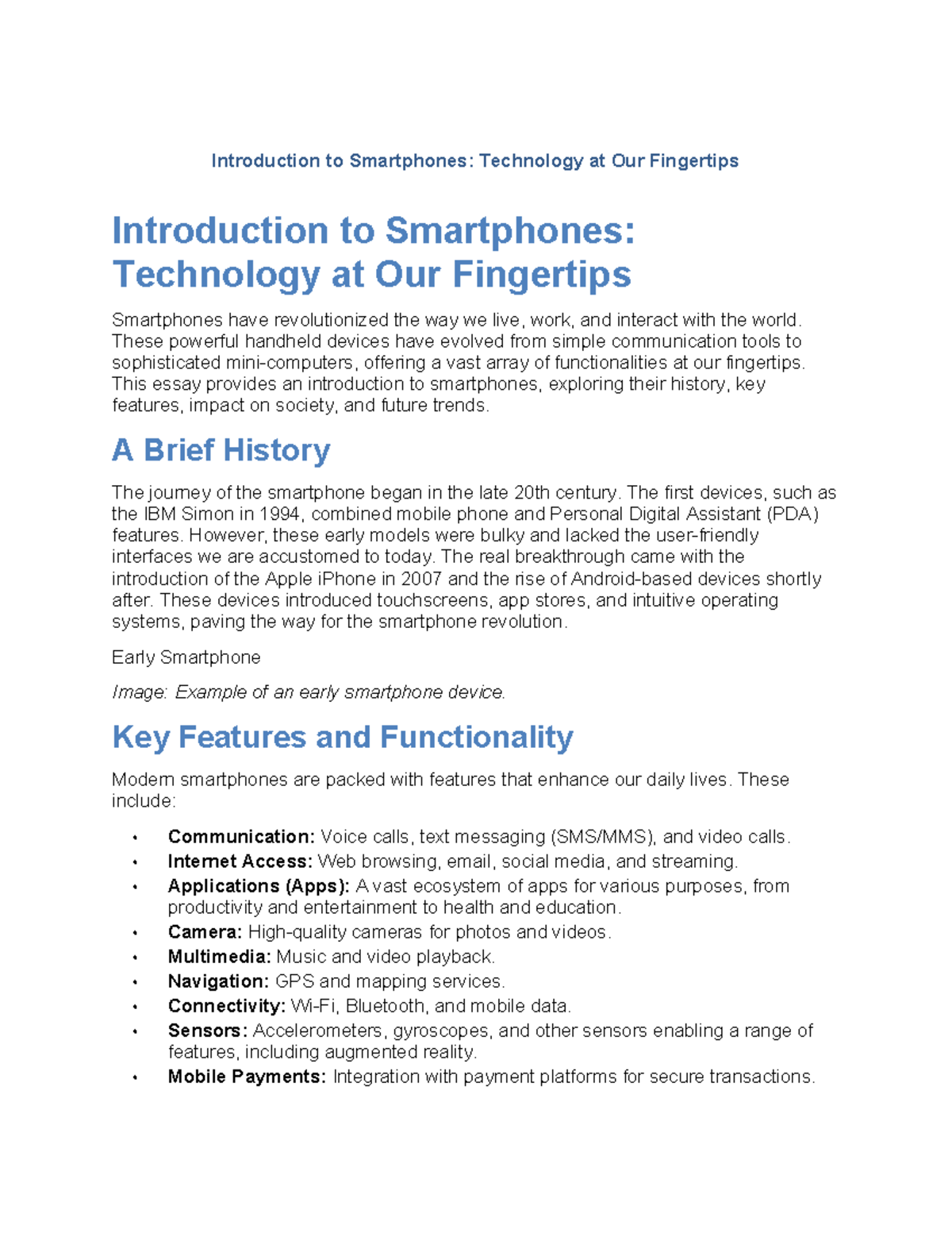 Smartphones Essay and Quiz: Exploring Technology's Impact - Studocu