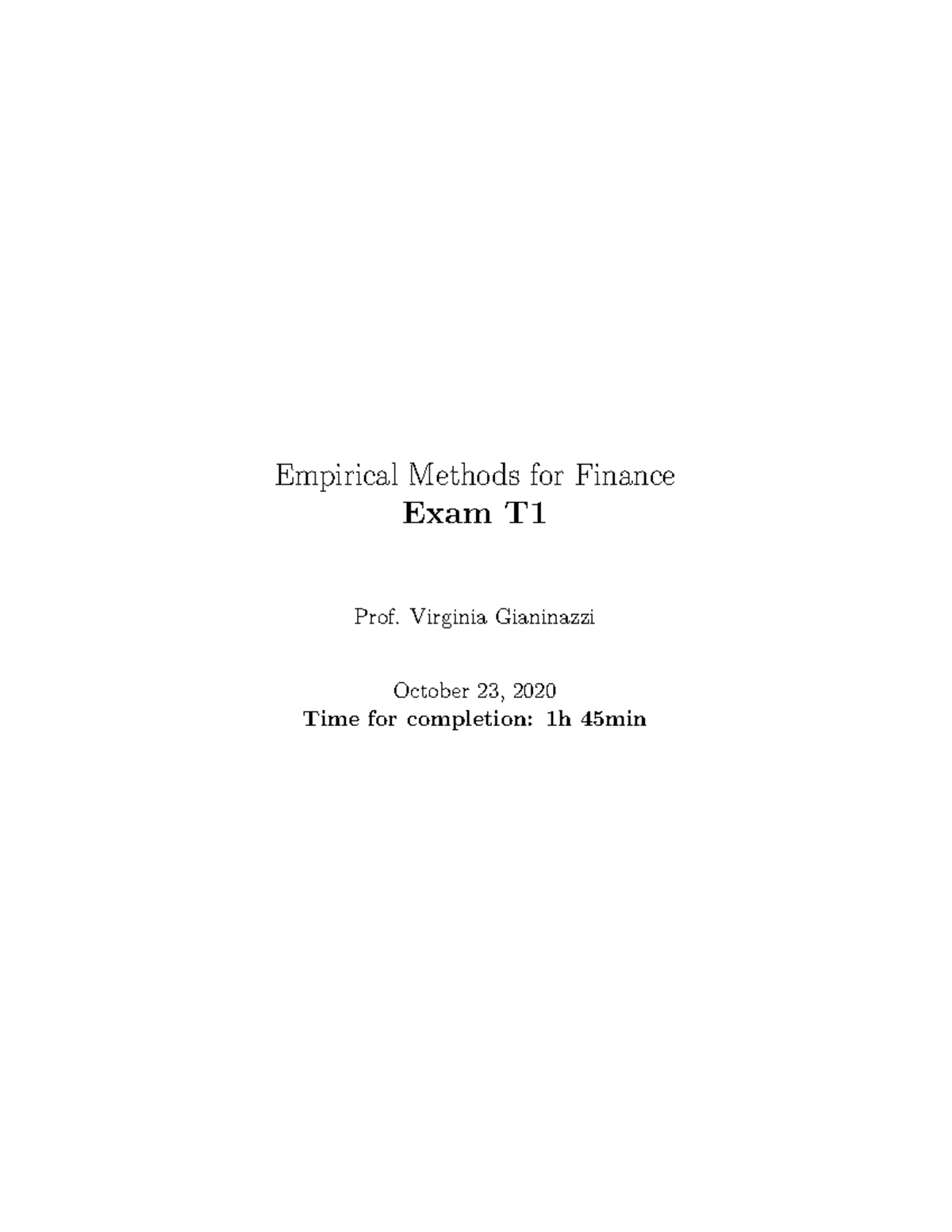 Exam-Empirical Methods for finance - Empirical Methods for Finance Exam ...