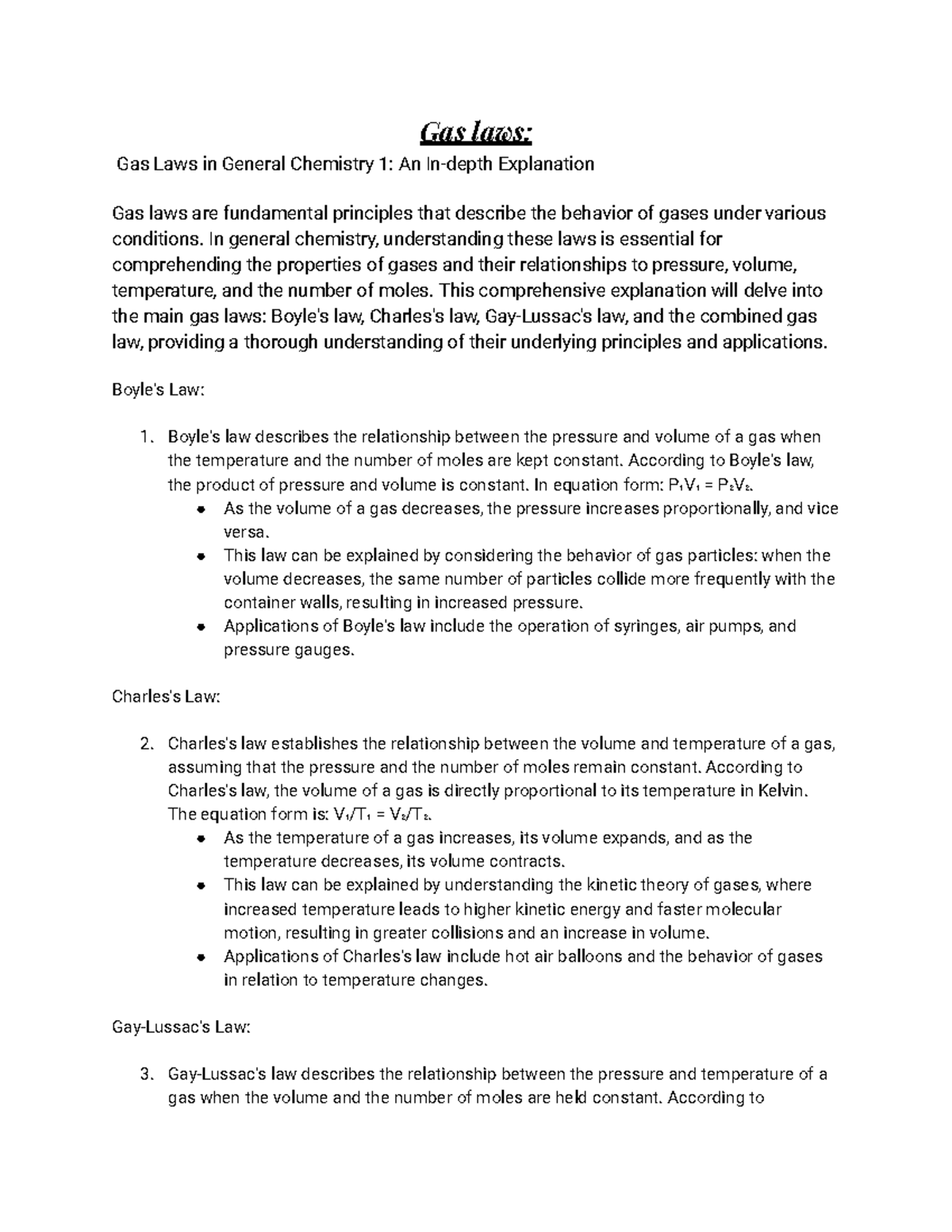 In-depth Gas Laws Notes for Gen Chem 1 - MCAT/DAT Prep Guide - Studocu