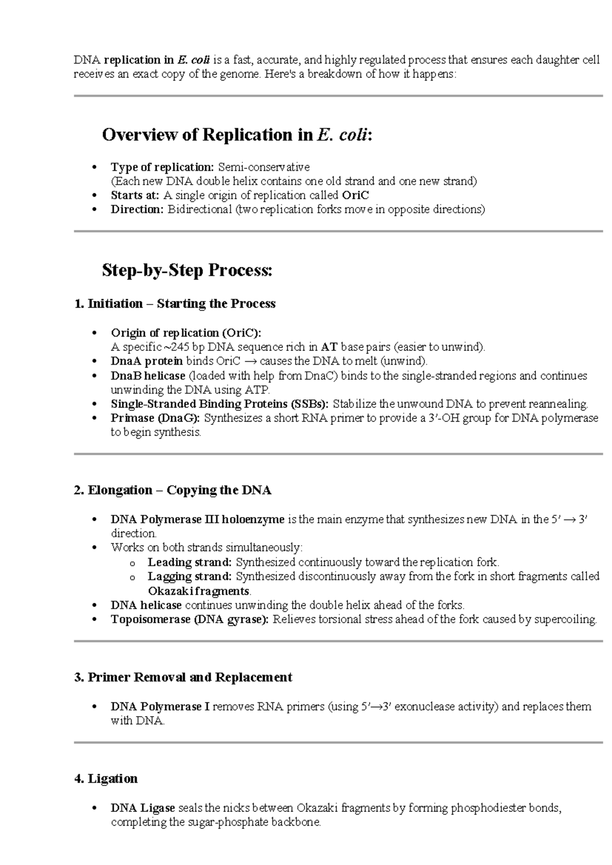 DNA Replication Overview in E. coli: Process & Mechanisms (BIO) - Studocu