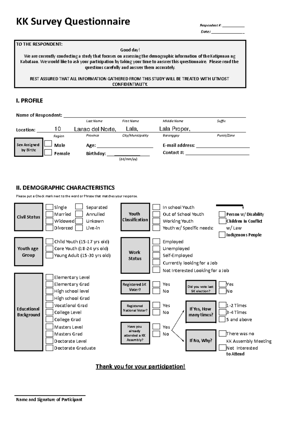 KK Demographic Profiling Survey Questionnaire - Studocu