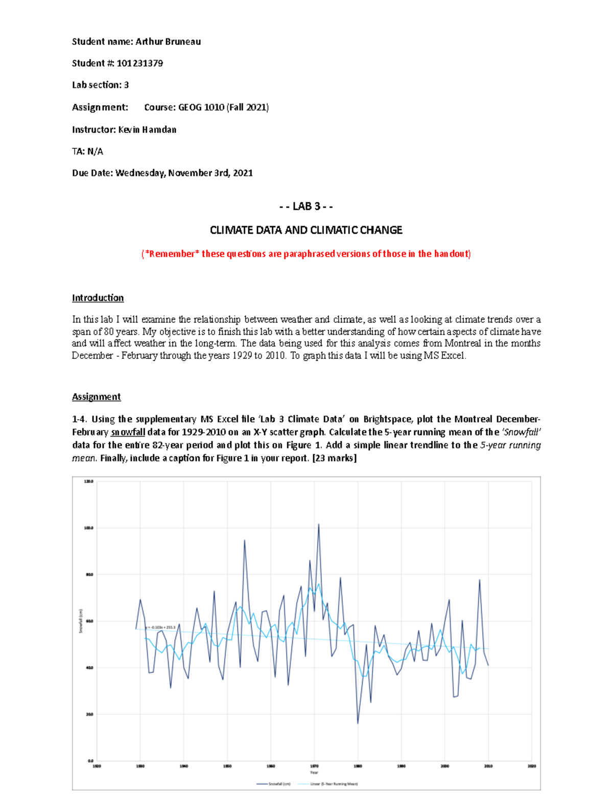 GEOG1010 Lab 3: Analyzing Climate Data and Change Trends (Fall 2021 ...