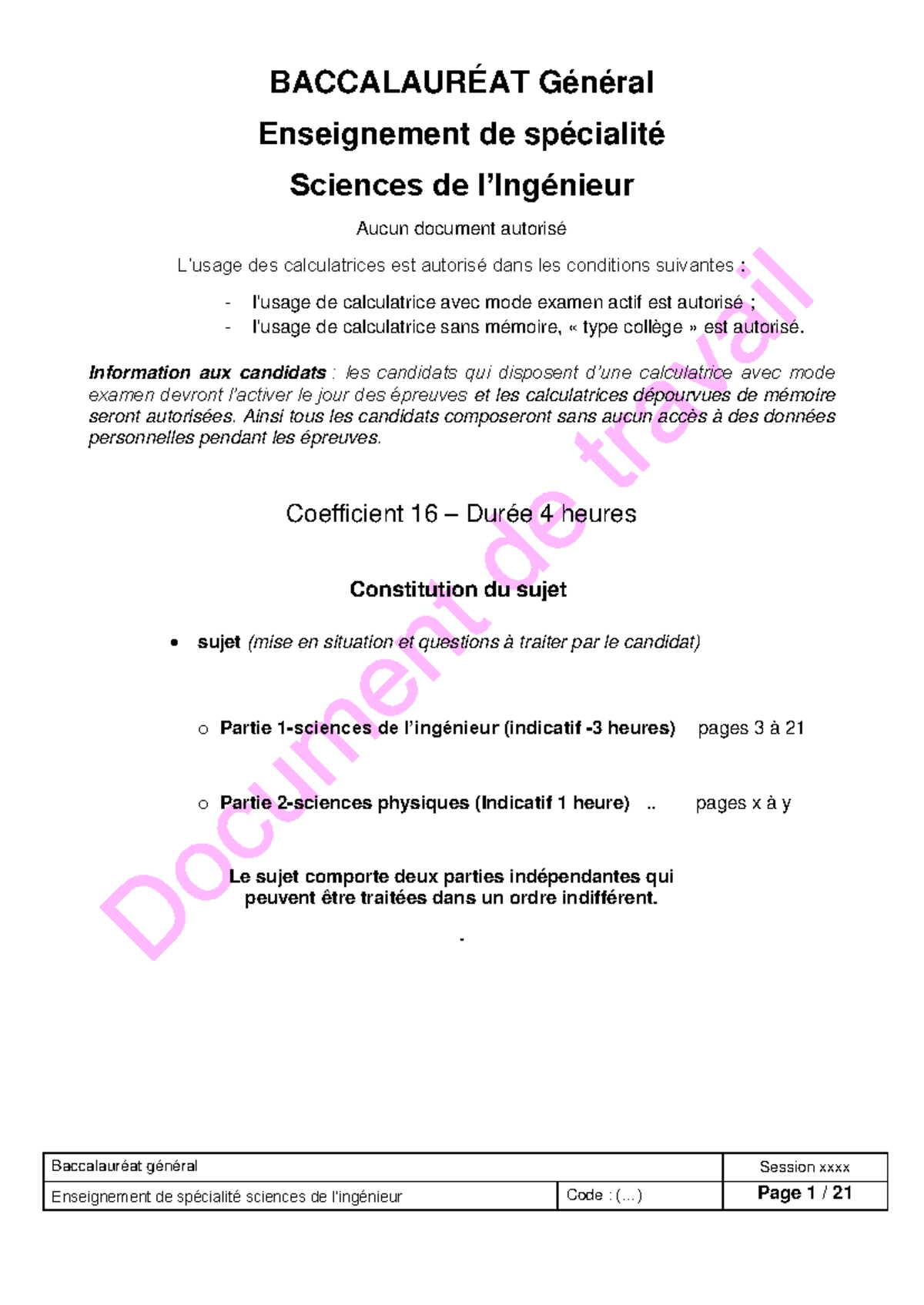 Baccalauréat Général - Sujet de Sciences de l'Ingénieur 2023 - Studocu
