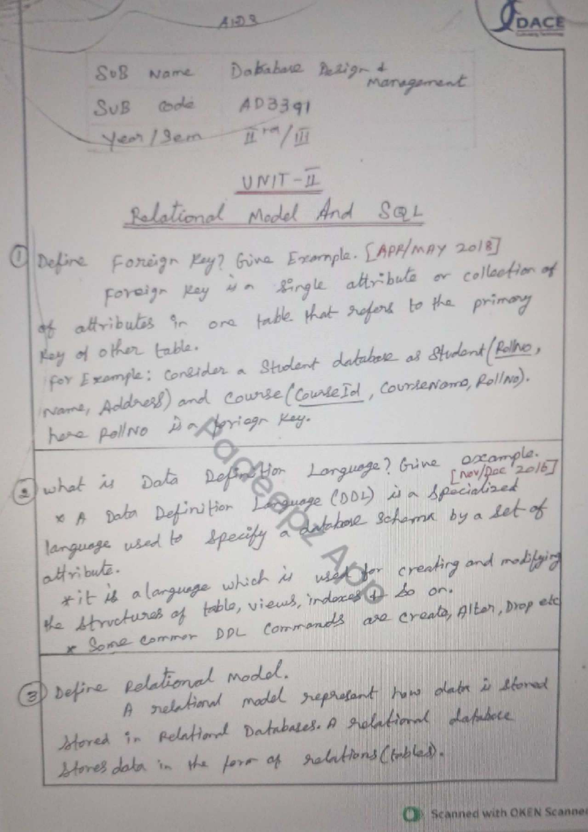 **Title: AD3391 Unit 2 - Database Design and Management Concepts ...