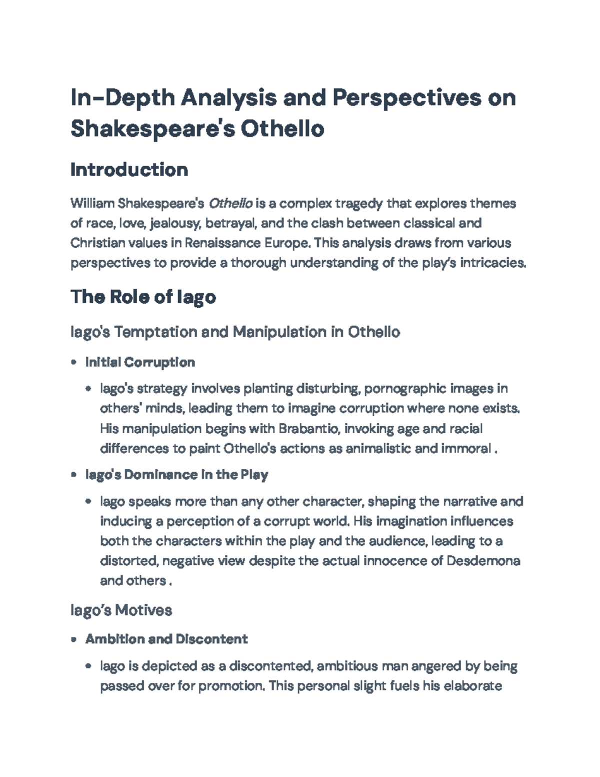 In-Depth Analysis of Shakespeare's Othello: Themes and Characters - In ...
