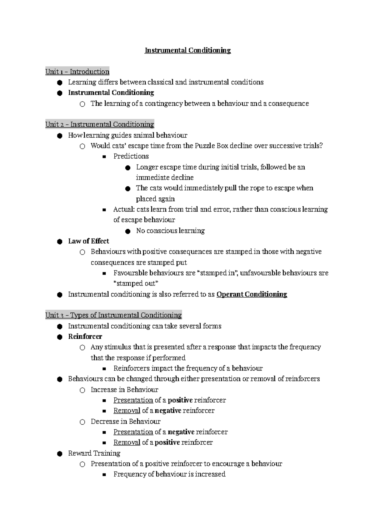 Instrumental Conditioning - Module Notes - Instrumental Conditioning ...