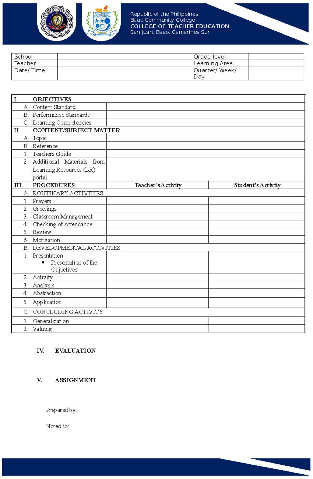 4As Lesson Plan Final Format - Baao Community College - Studocu