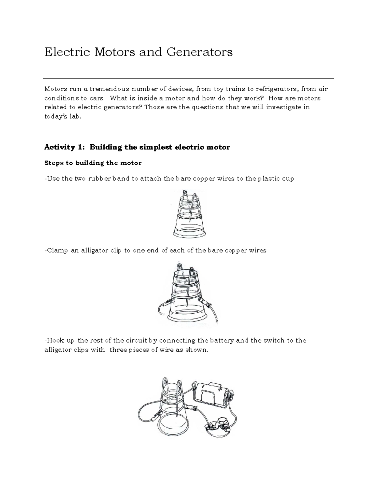 Electric Motors & Generators Lab: Building & Experimenting - Studocu