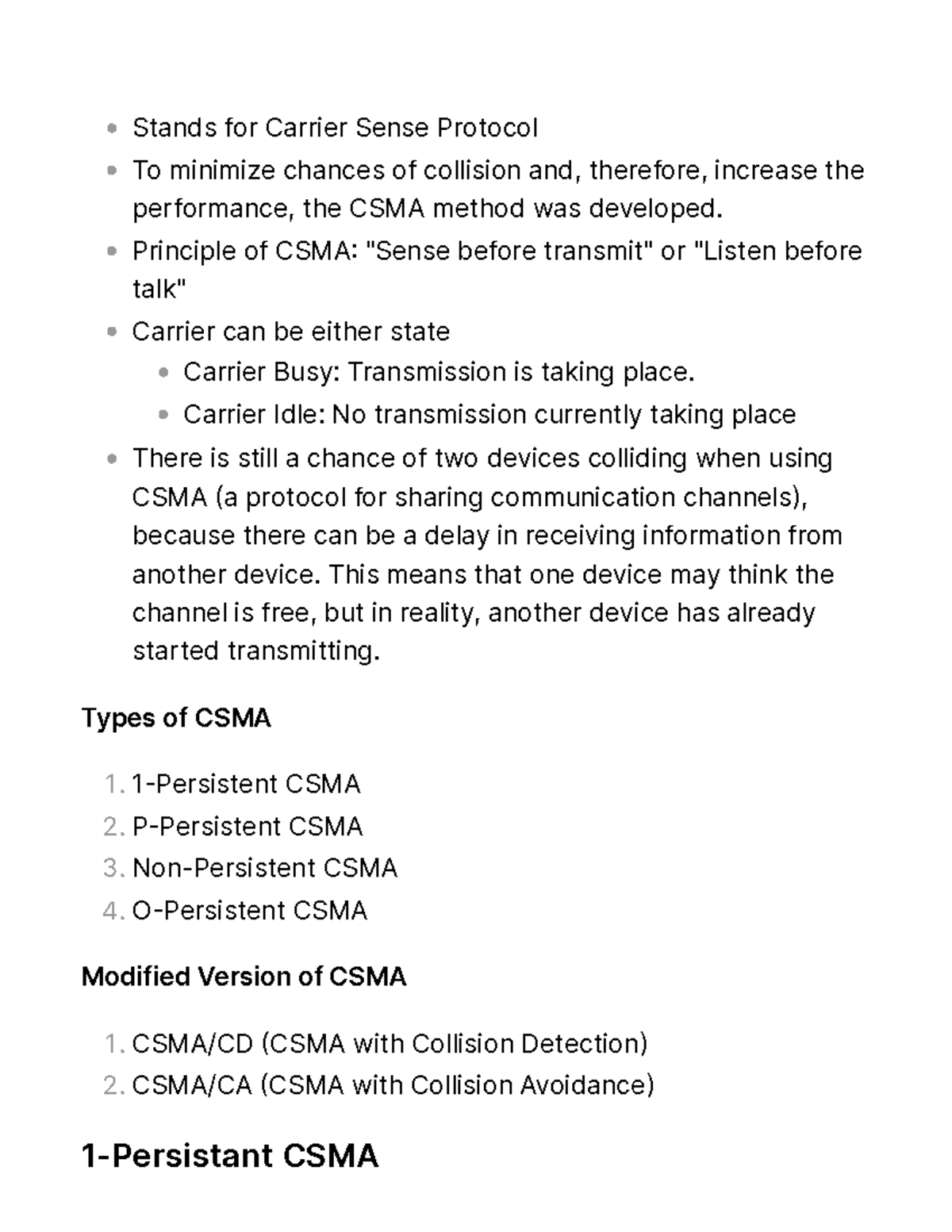 CSMA - Computer Network OSI Model Carrier Sense Protocol Overview - Studocu