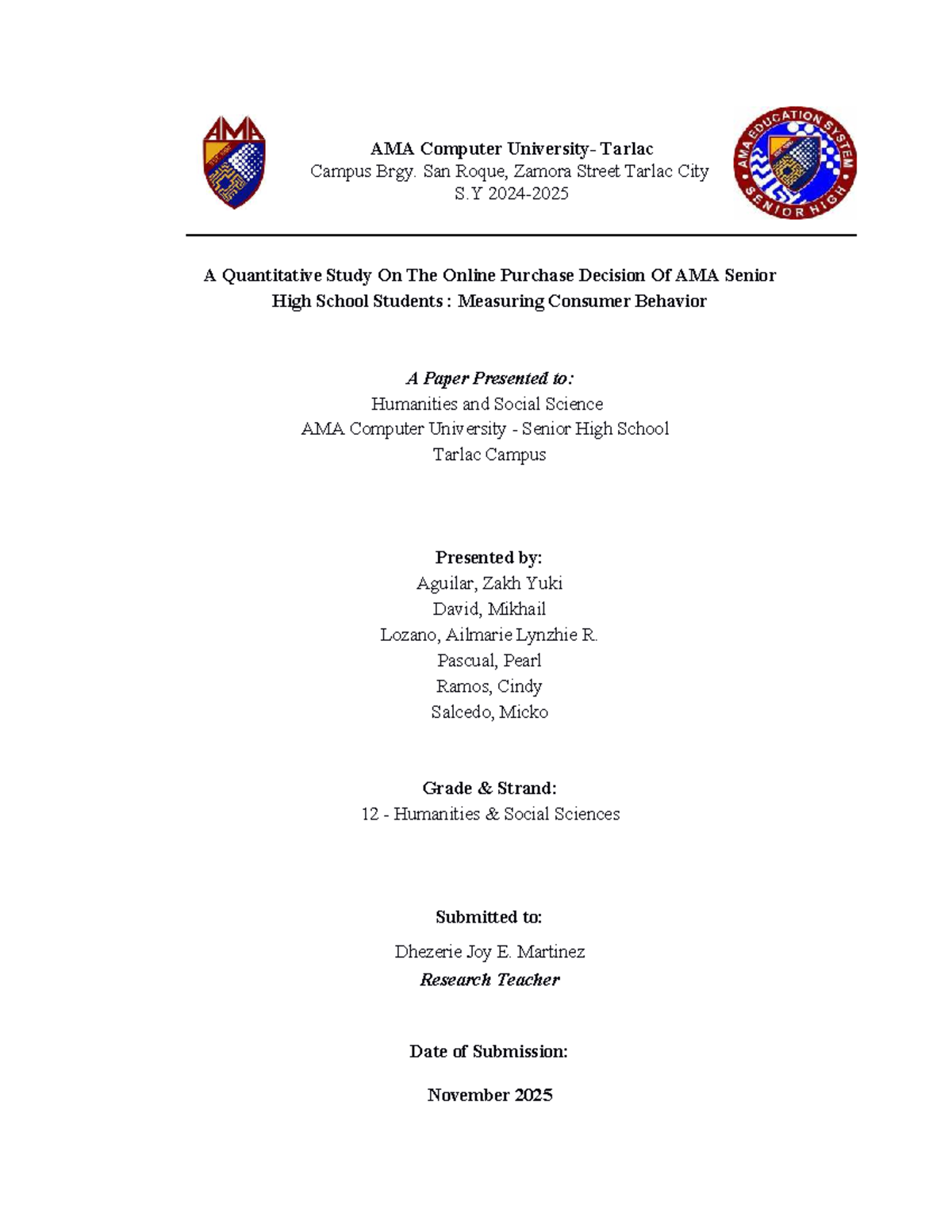Quantitative Study on Online Purchase Decisions of AMA SHS Students ...