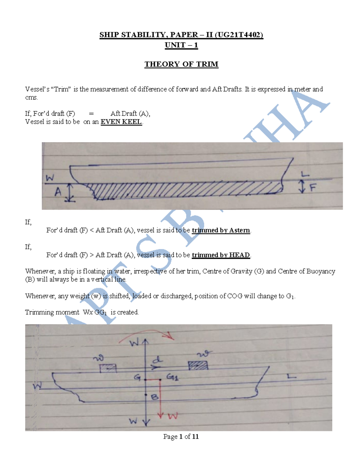 UG21T4402 - Ship Stability: Theory of Trim & Draft Calculations - Studocu