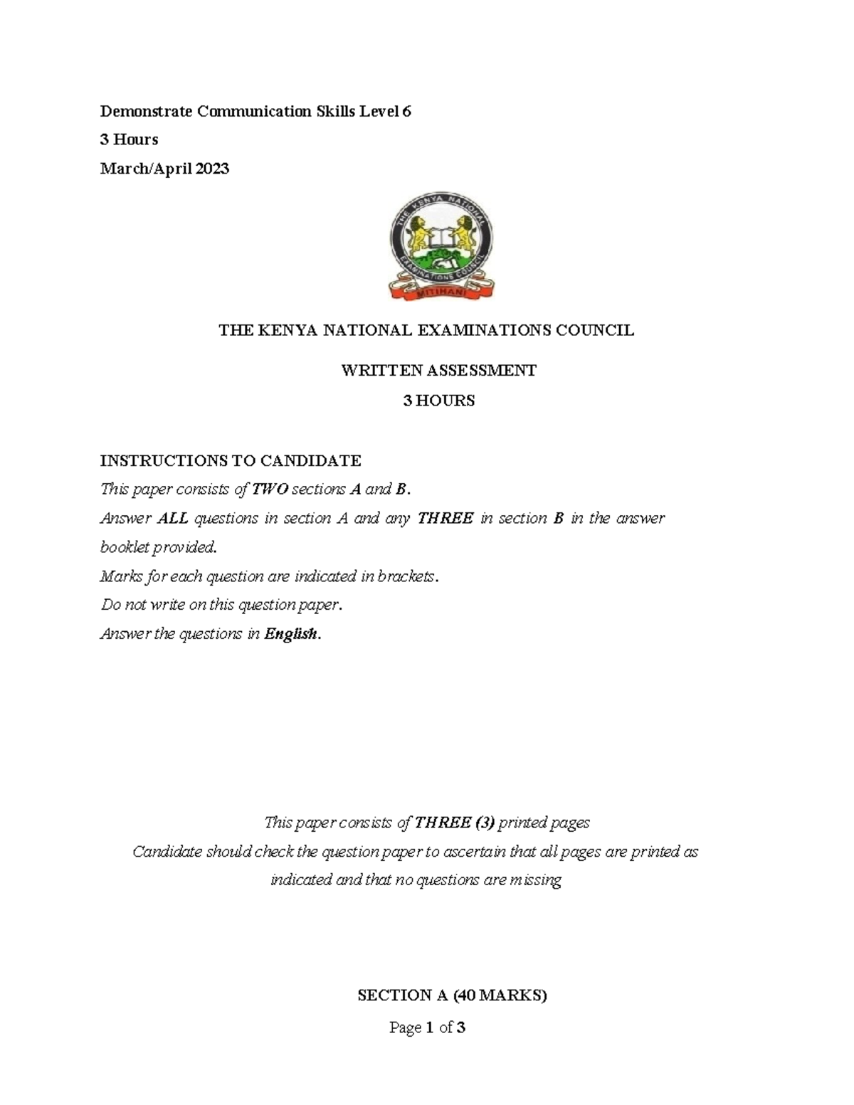 Project Management Past Papers - Demonstrate Communication Skills Level ...