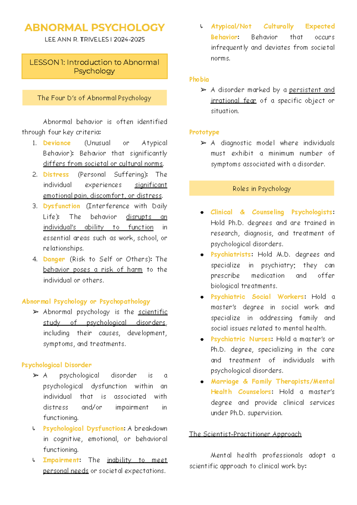 BPSY 80 - Lesson 1 & 2: Intro to Abnormal Psychology & History - Studocu