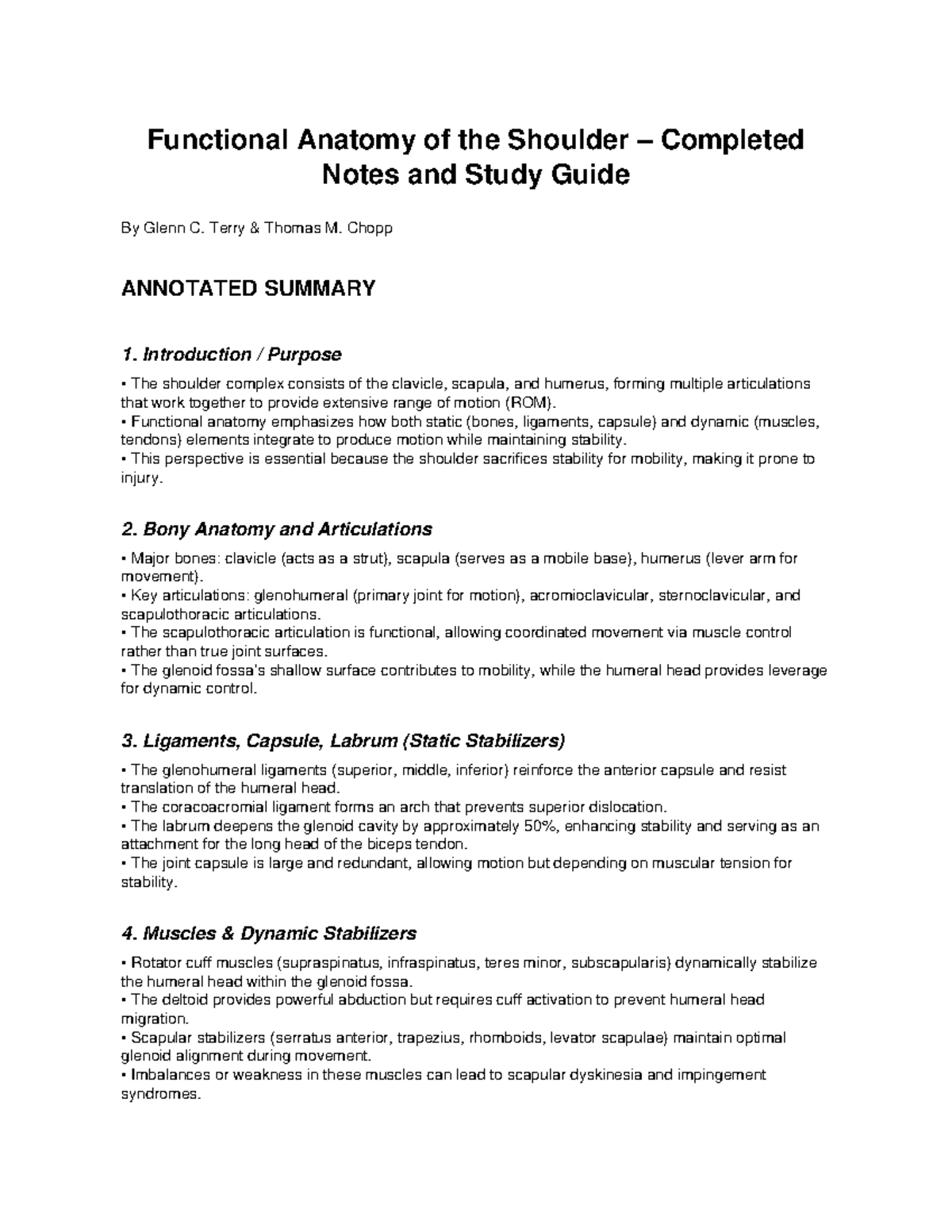 Functional Anatomy of the Shoulder: Study Guide & Notes - Studocu