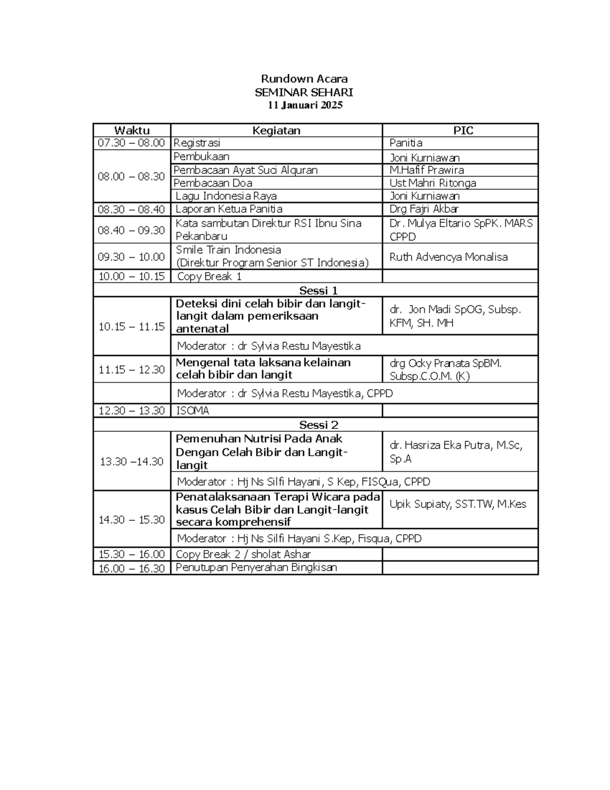 Rundown Acara Seminar Sehari: 11 Januari 2025 - Studocu