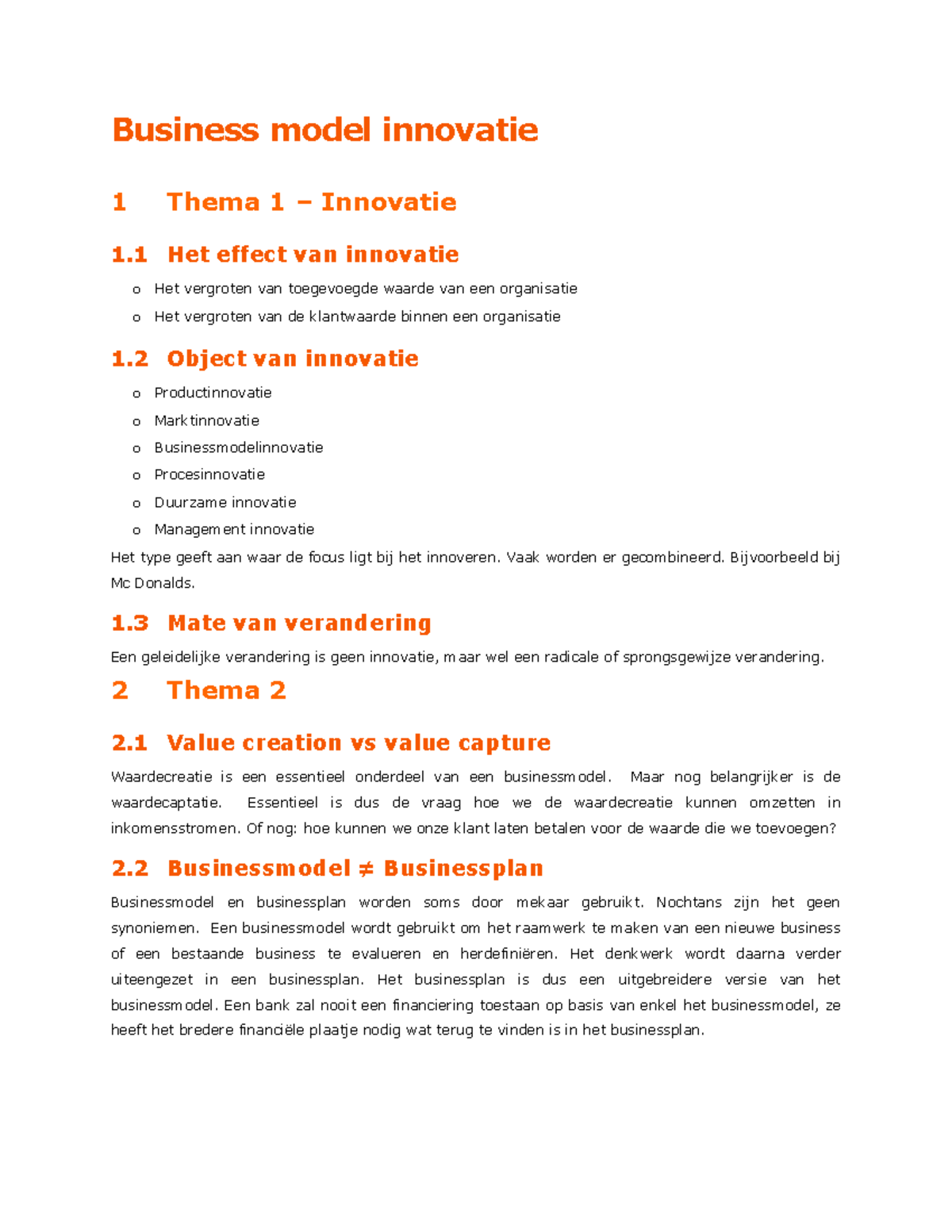 Samenvatting business model - Business model innovatie 1 Thema 1 ...