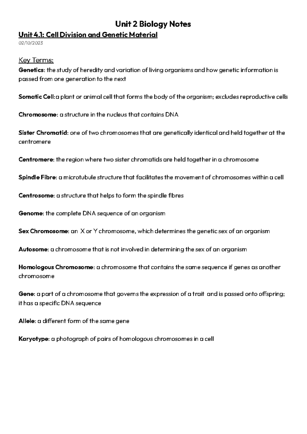 Unit 2 Biology Notes - Unit 2 Biology Notes Unit 4: Cell Division and ...