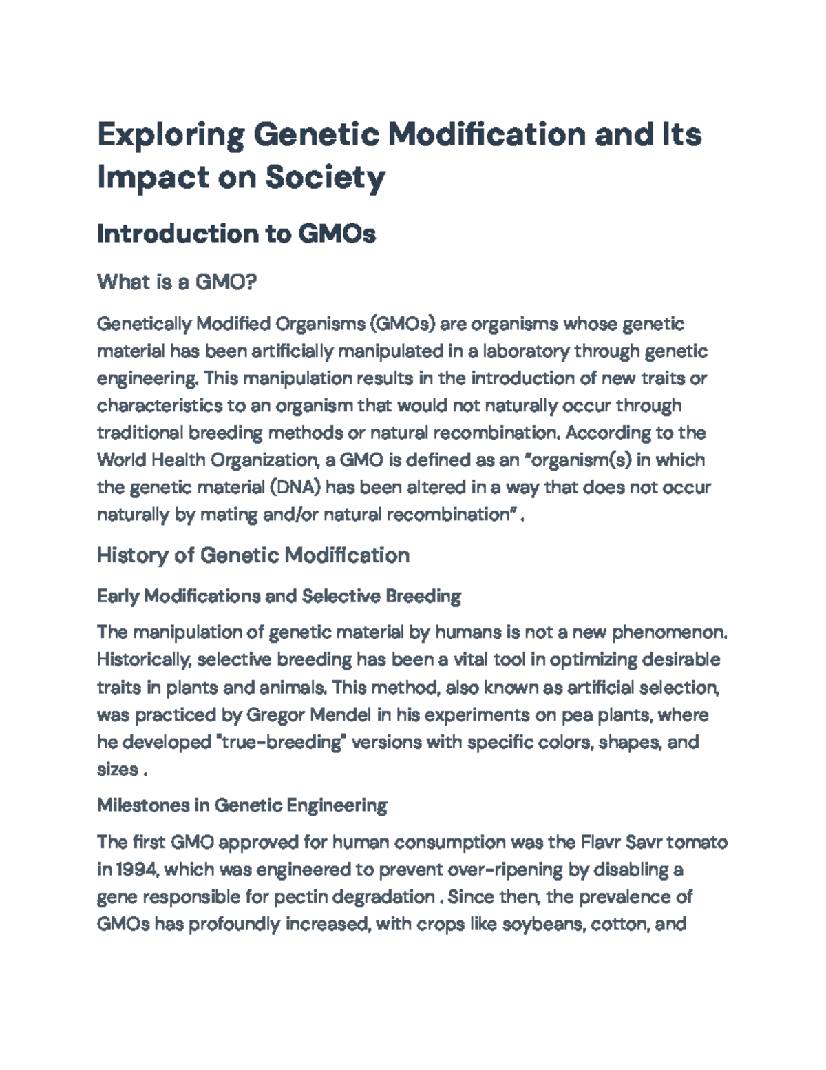Exploring Genetic Modification: Impacts and Prospects (Course Code ...