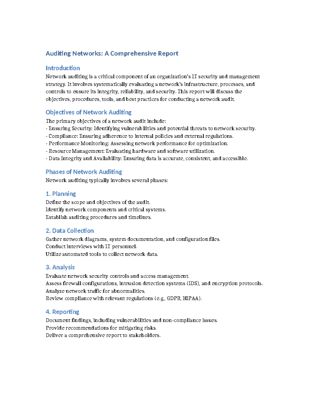 Auditing networks report - Auditing Networks: A Comprehensive Report Introduction Network ...