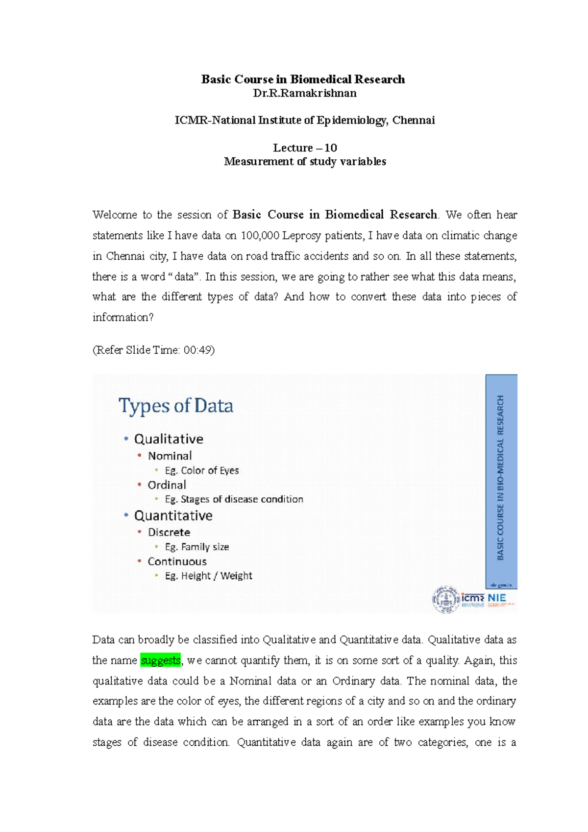 Lec-10 Measurement of Study Variables in Biomedical Research - Studocu