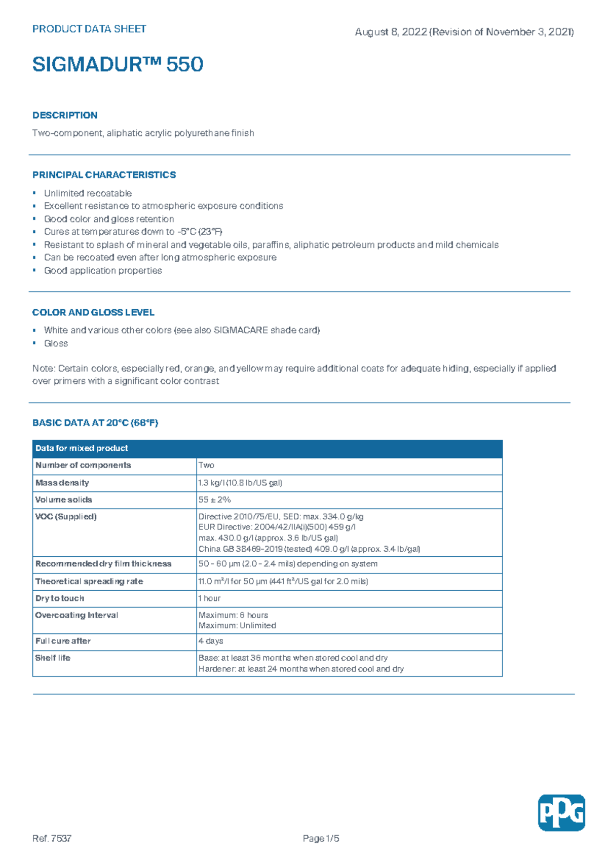 Sigma DUR 550 - Detailed Product Data Sheet on SIGMADUR 550 Finish ...