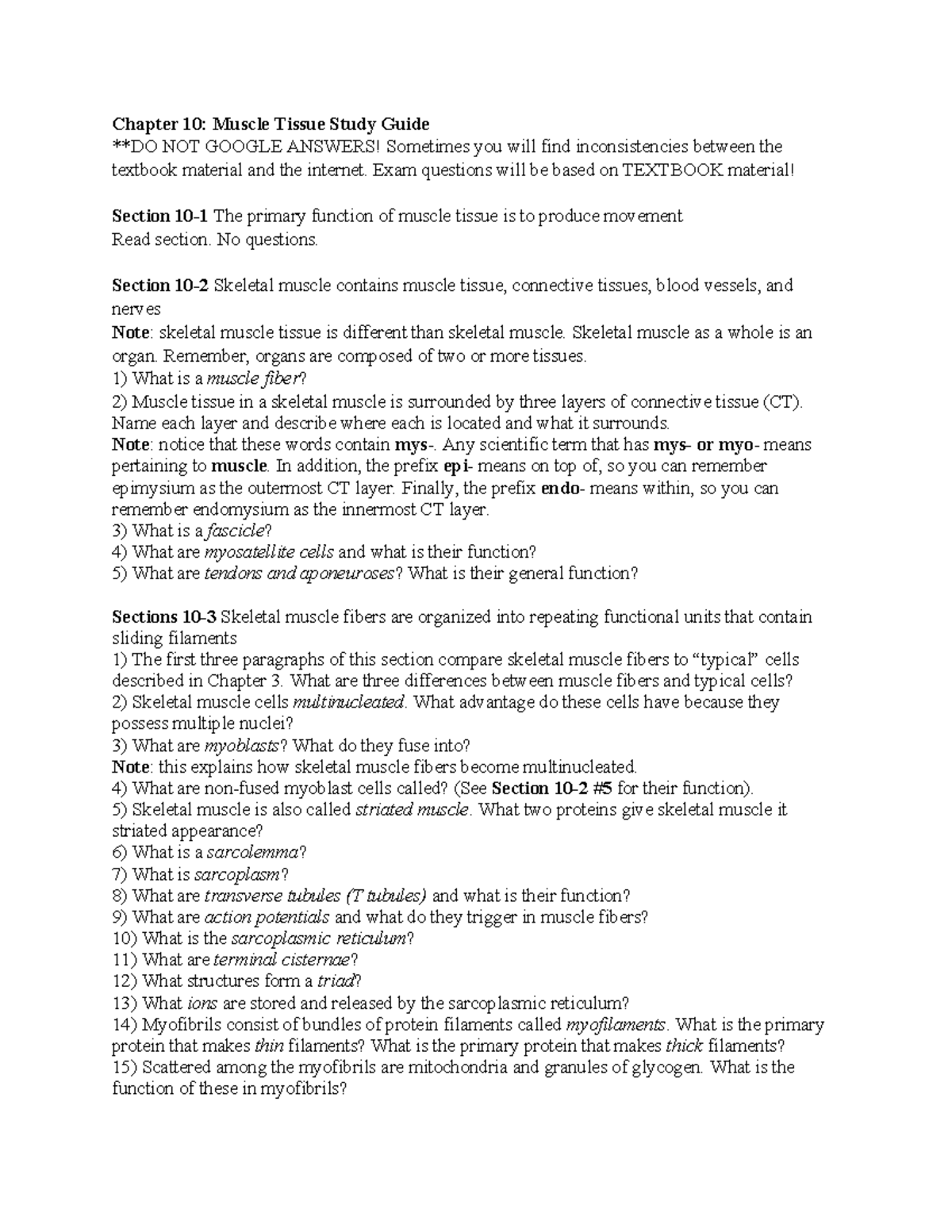 Chapter 10: Muscle Tissue Study Guide for Fall 2025 - Studocu