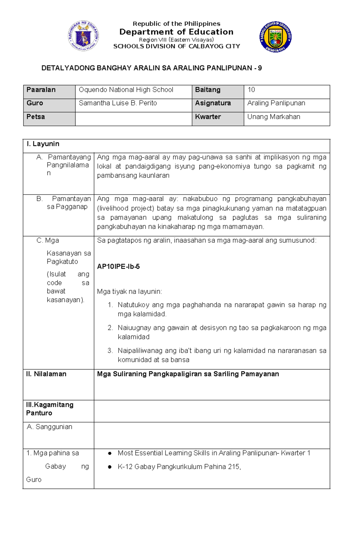 Detailed Lesson Plan - Republic of the Philippines Department of ...