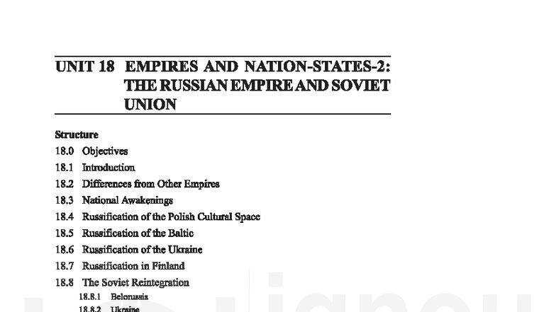 Unit 18: Empires, the Russian Empire, and the Soviet Union Overview ...