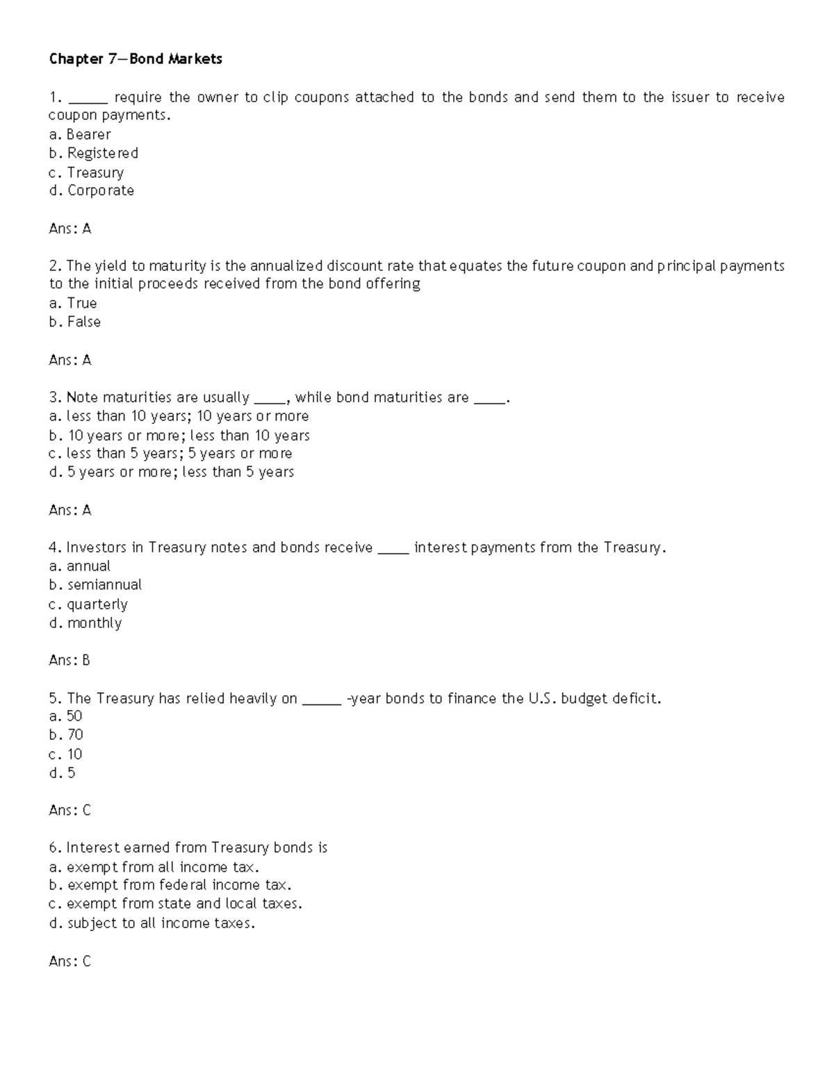 Chapter 1: Bond Markets Overview and Key Concepts - Studocu