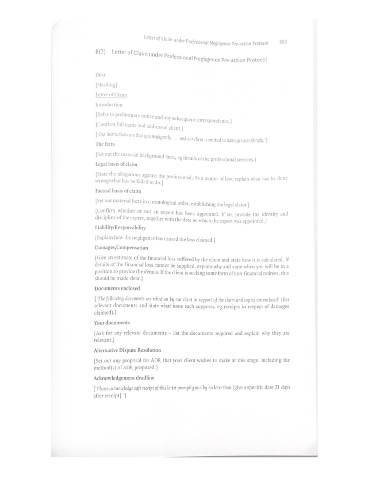 Template for Letter of Claim: Pro Negligence Pre-Action Protocol - Studocu
