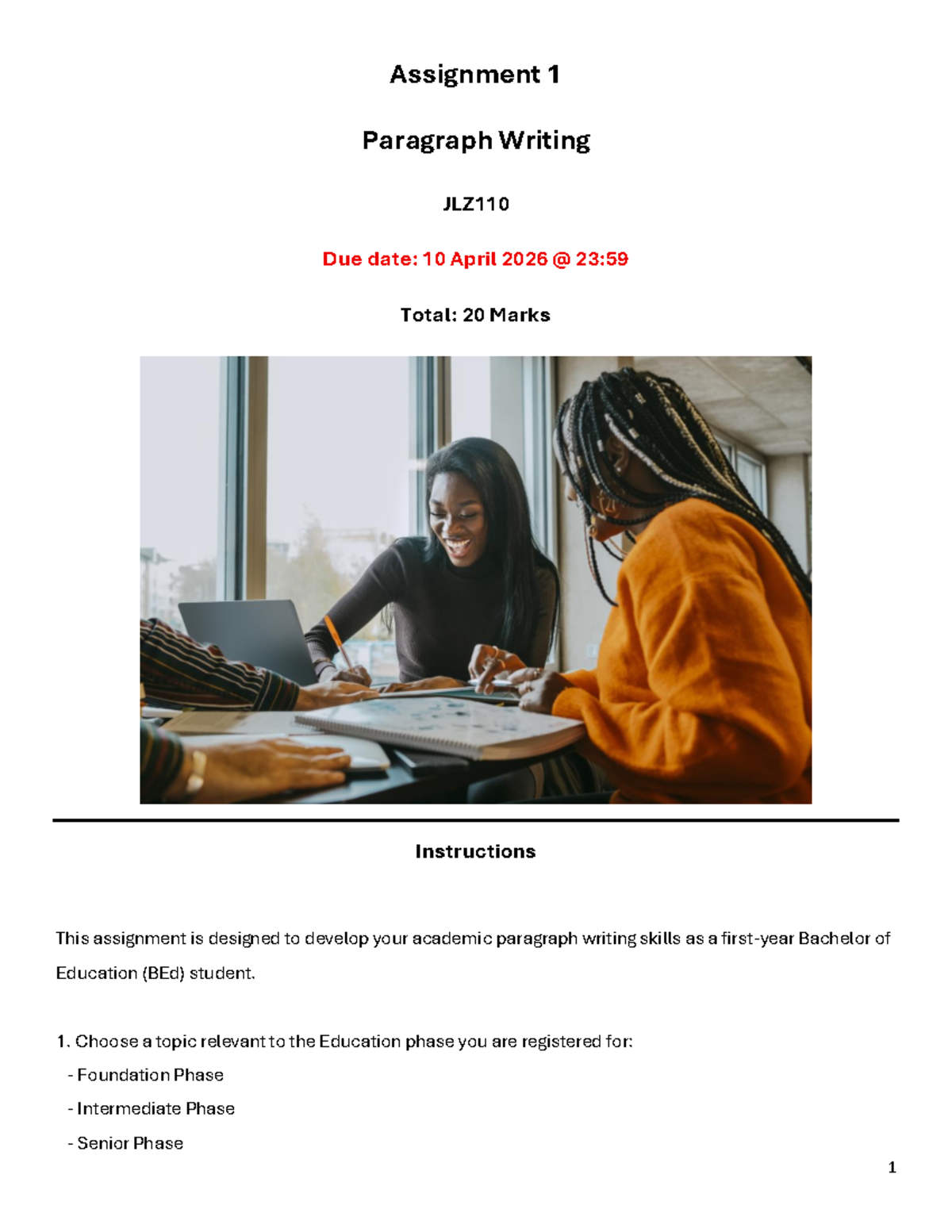 JLZ110 Assignment 1: Paragraph Writing - Studocu