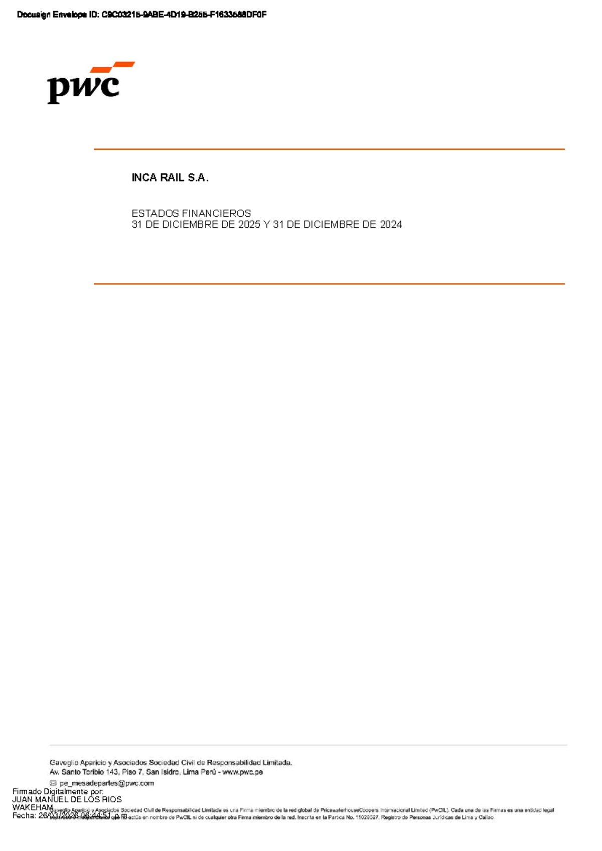 INCA RAIL S.A. Estados Financieros 2025 y 2024 - Auditoría y Análisis ...