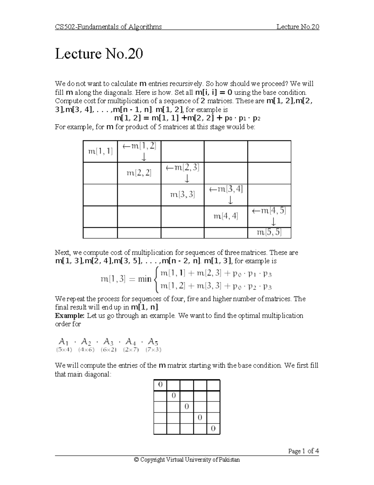 Algorithms Lecture No.20: Optimal Matrix Multiplication Order - Studocu