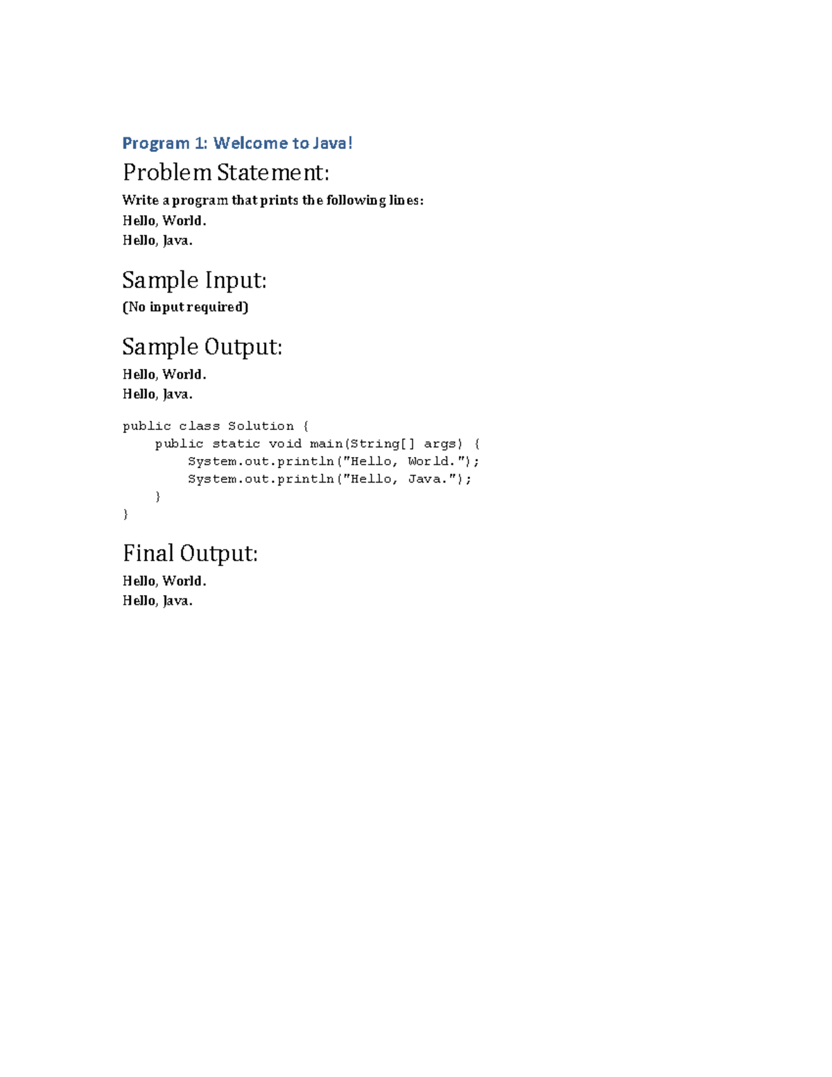 Hacker Rank Java Programs: Introductory Exercises and Solutions - Studocu