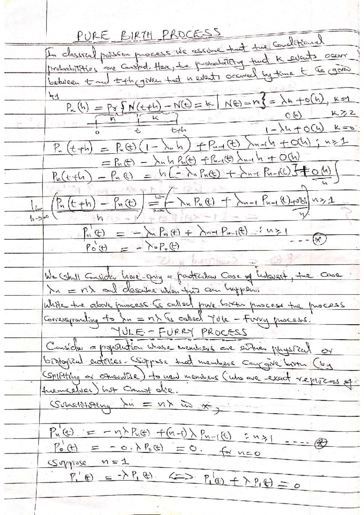 Pure Birth Process and Yule-Furry Process Overview (MATH 101) - Studocu