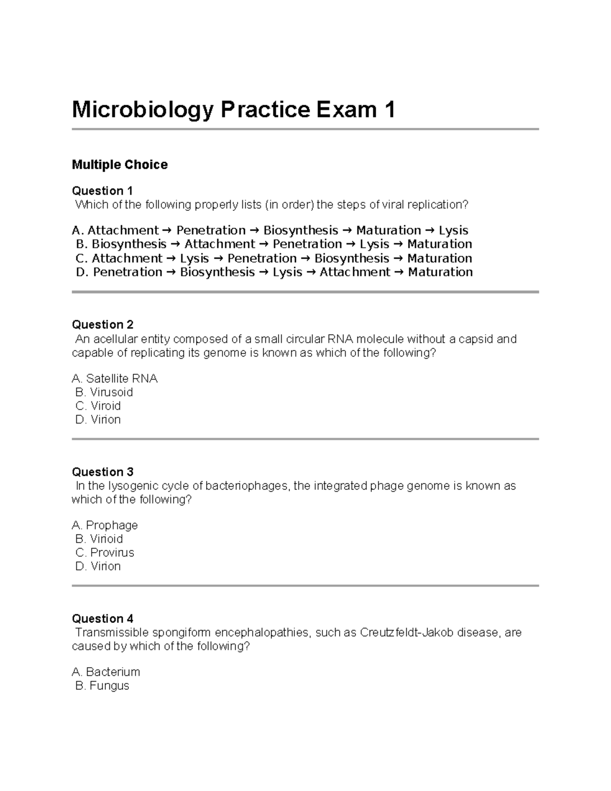 Microbiology Exam 1 Practice Questions and Answers - Studocu
