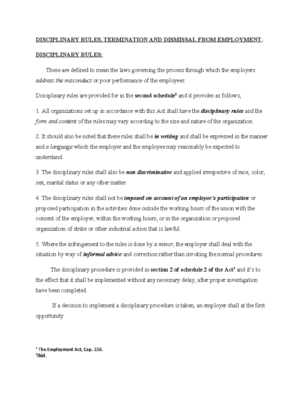 Labour Law Overview: Disciplinary Rules, Termination & Dismissal - Studocu