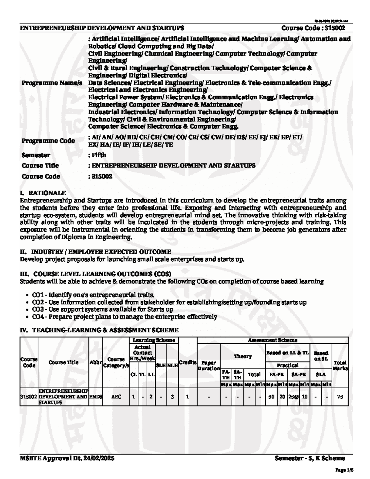 315002 - Entrepreneurship Development and Startups: Course Overview ...