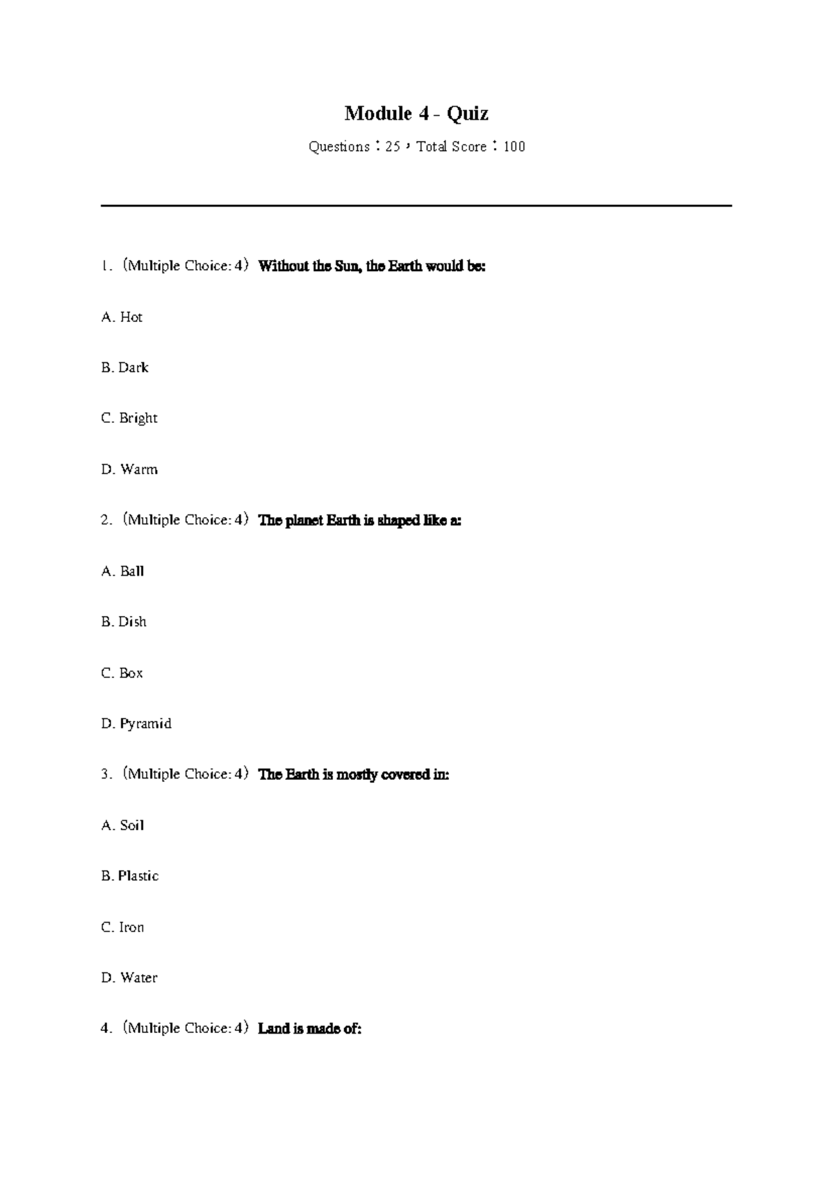 Science Foundation - Module 4 Quiz: Earth and the Solar System - Studocu