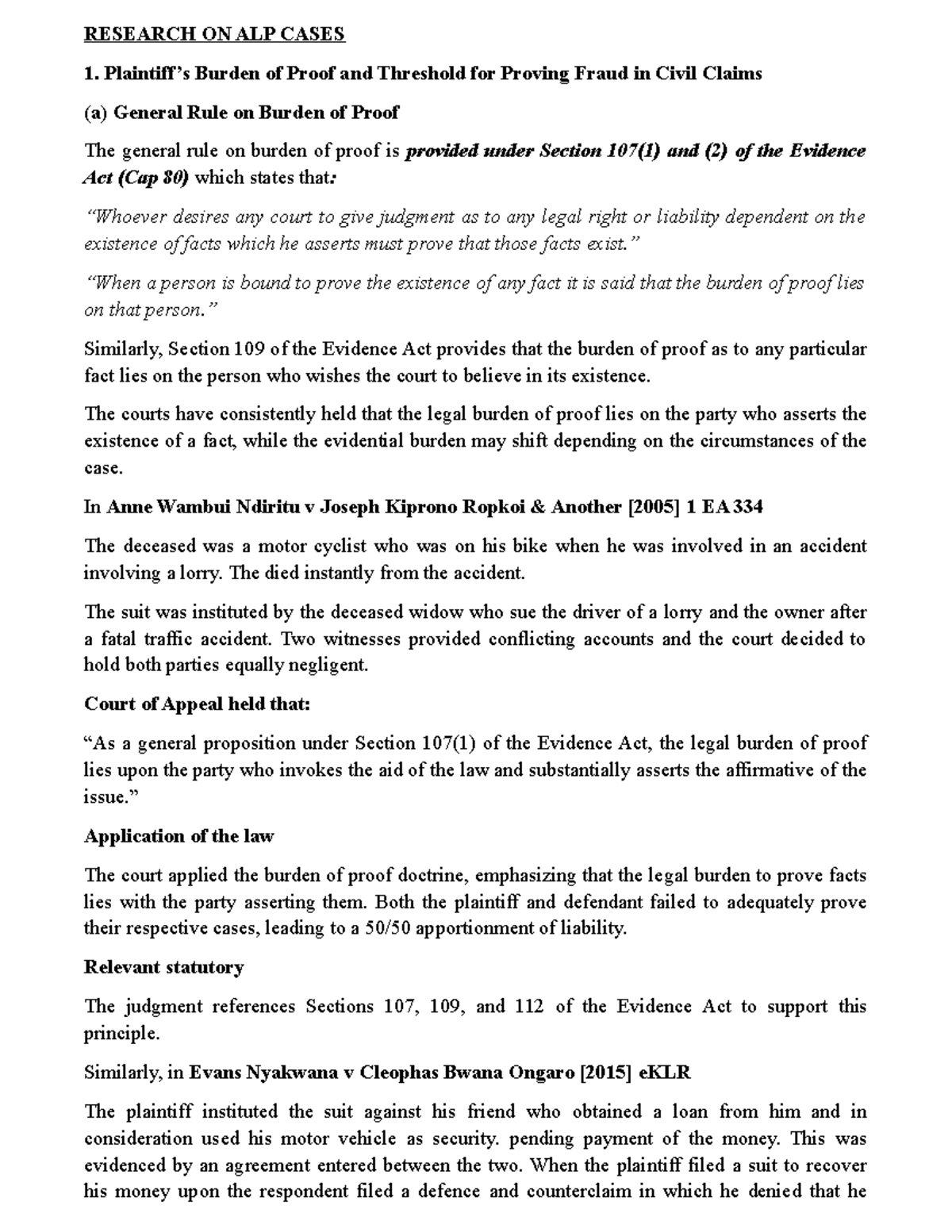 Research on ALP Cases: Burden of Proof & Fraud Standards - Studocu