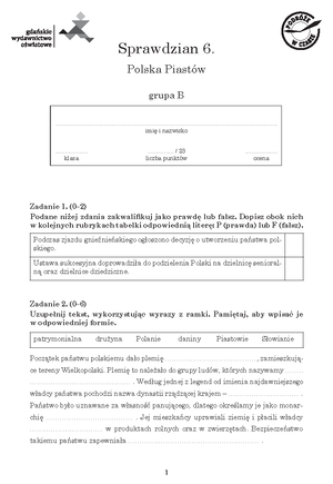 Sprawdzian 5 wersja b pdf - Sprawdzian 5. Społeczeństwo średniowiecznej Europy grupa B - Studocu