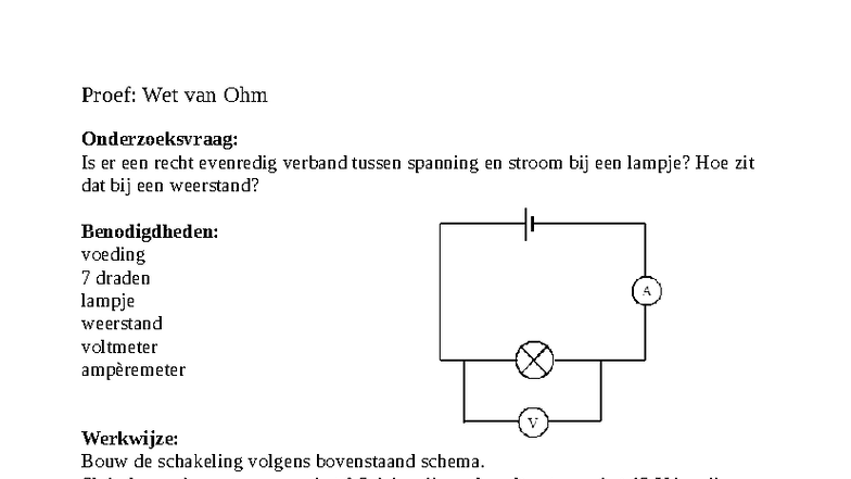 Proef van Ohm: Onderzoek naar Spanning en Stroom bij Lamp en Weerstand ...