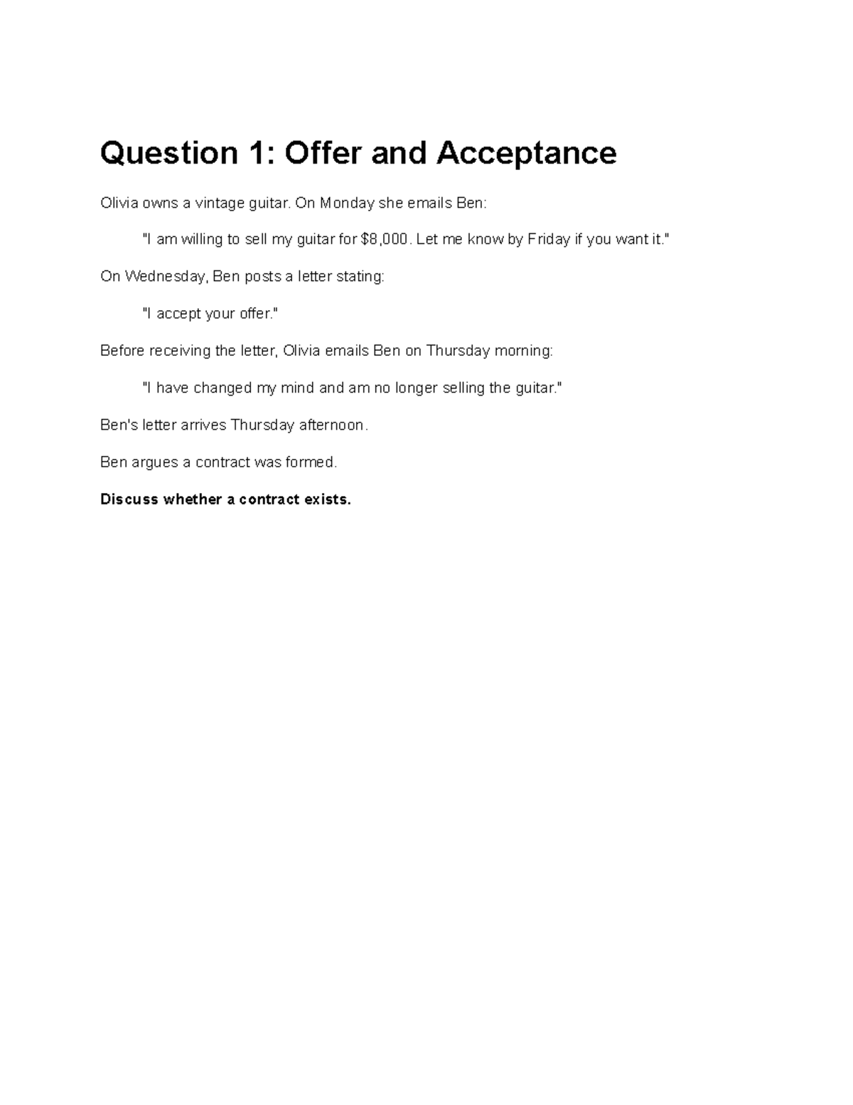 Untitled document - CONTRACT LAW PRAC Q on offer and acceptance ...