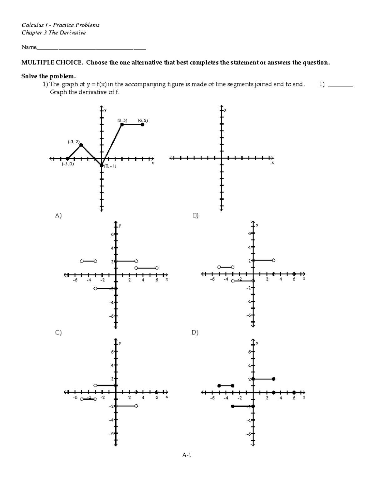 Calculus I (MATH101) - Chapter 3 Derivatives Practice Problems - Studocu
