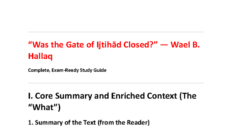 The Gate of Ijtihād: A Study Guide on Wael B. Hallaq's Arguments - Studocu