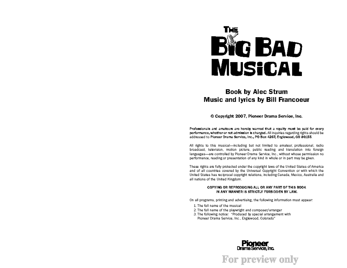 1617 Big Bad Musical Script Sample - A Theatrical Comedy - Studocu