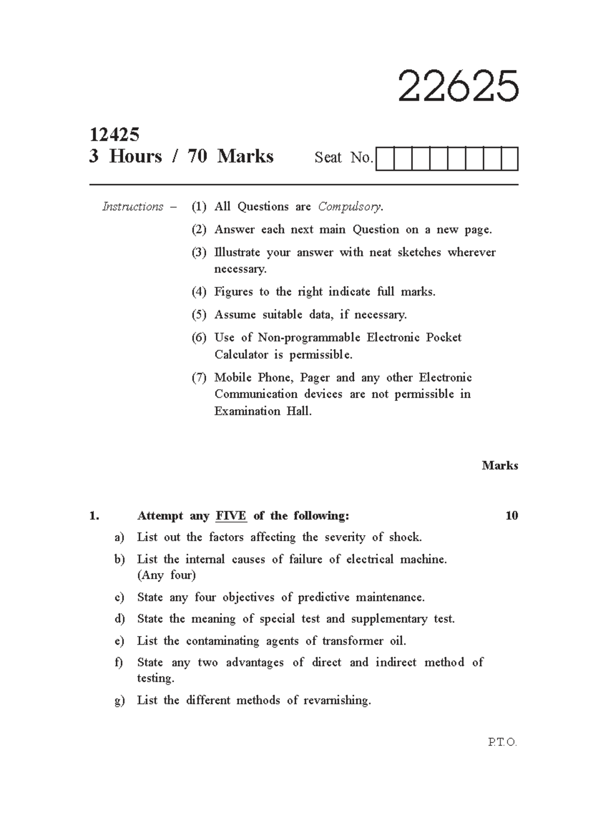 22625 2024 winter question paper - P.T. Instructions – (1) All ...