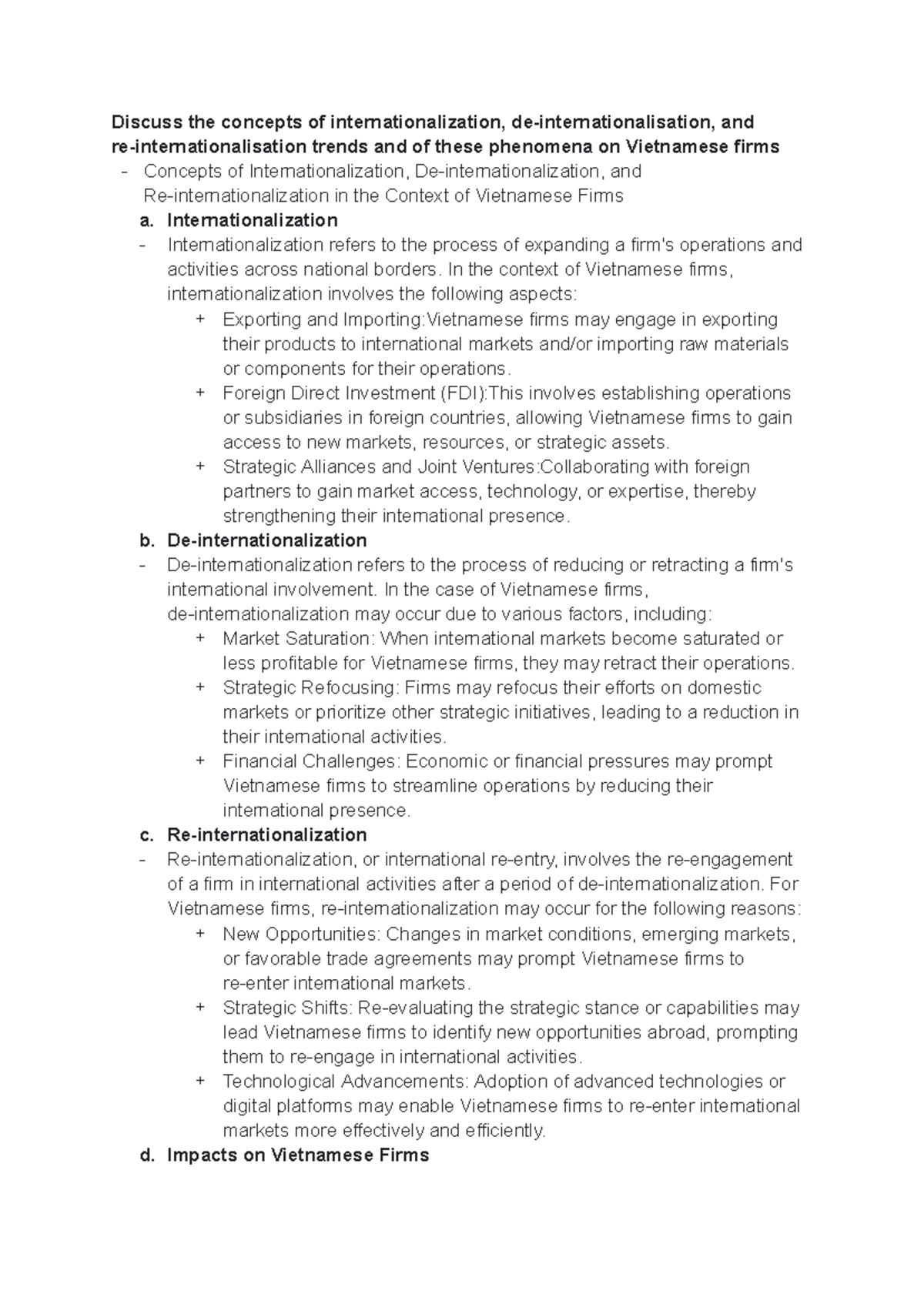 Kinh doanh quốc tế - Discuss the concepts of internationalization, de ...
